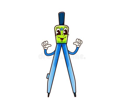 School Education Compass Groovy Retro Character Stock Vector
