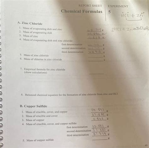 Experiment Report Sheet Chemical Formulas 5 2 Hcl