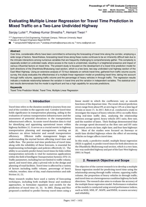 Sanjay Luitel On Linkedin Pdf Evaluating Multiple Linear Regression For Travel Time