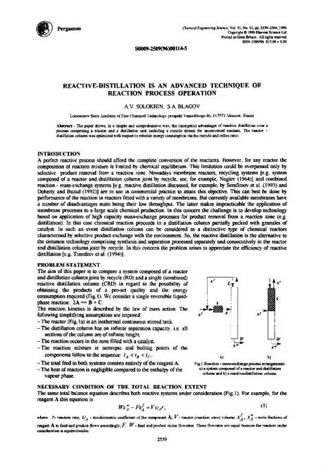 Pdf Reactive Distillation Is An Advanced Technique Of Reaction Process Operation Dokumentips