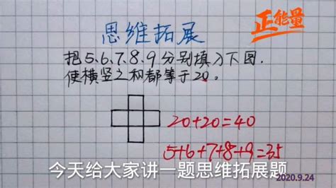 思维拓展：把5、6、7、8、9分别填入下图，使横竖之和都等于20 教育 在线教育 好看视频