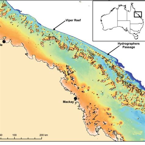 Great Barrier Reef Bathymetry Data From Beaman 2010 Showing Location