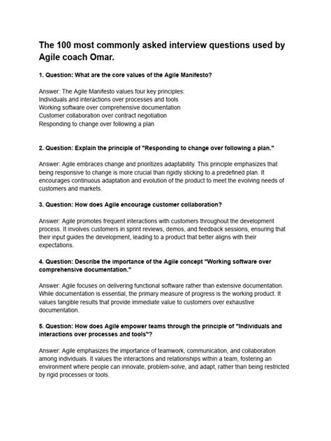 100 Interview Questions And Answers Pdf Scrum Software Development