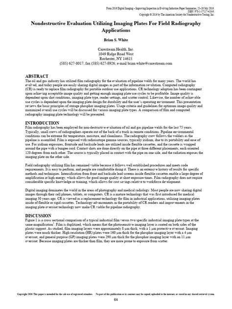 Nondestructive Evaluation Utilizing Imaging Plates For Field Radiography Applications Pdf
