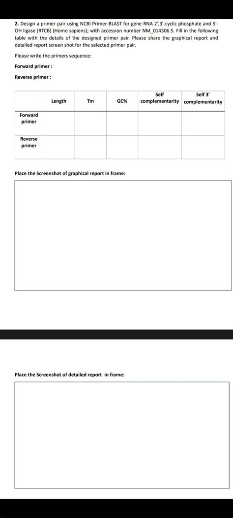 solved 2 design a primer pair using ncbi primer blast for