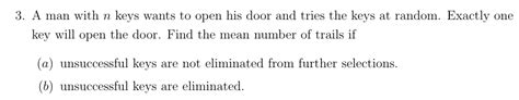 a man with n ﻿keys wants to open his door and tries