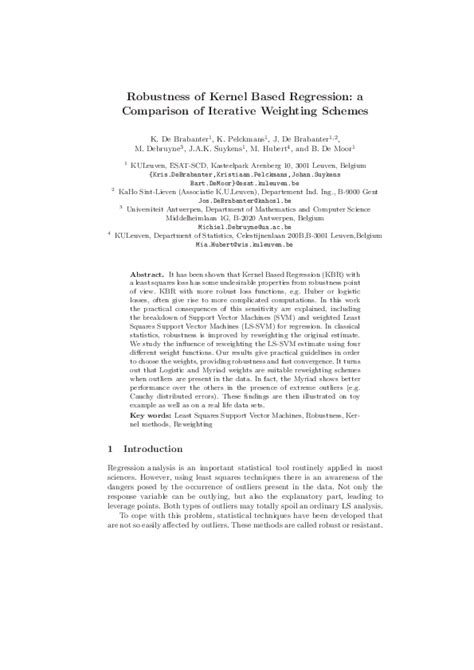 Pdf Robustness Of Kernel Based Regression A Comparison Of Iterative