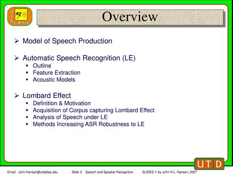 Ppt Lombard Speech Recognition Powerpoint Presentation Free Download