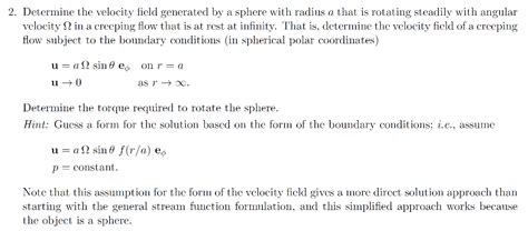 Solved Determine The Velocity Field Generated By A Sphere Chegg