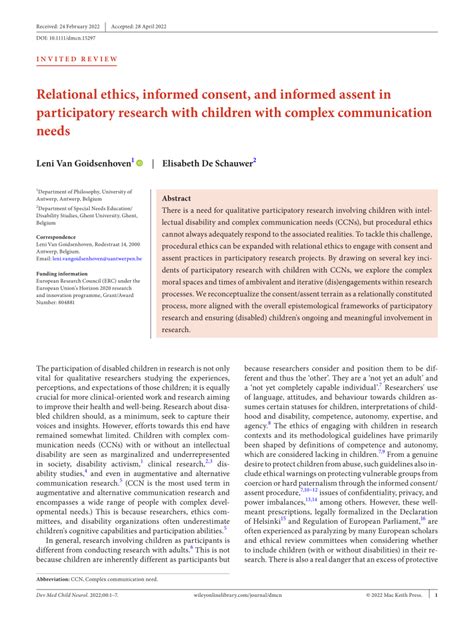 Pdf Relational Ethics Informed Consent And Informed Assent In