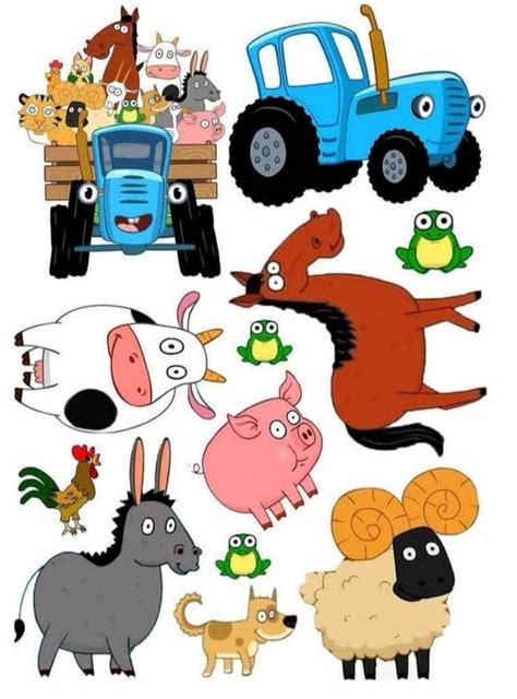 Синий трактор животные вафельная картинка Детский день рождения торты Трафареты для печати