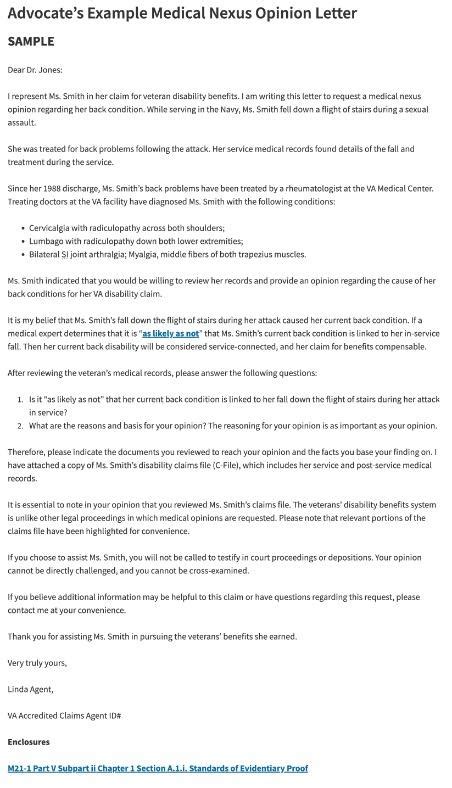 Nexus Letter For Depression Psychiatric Entitlement Veterans