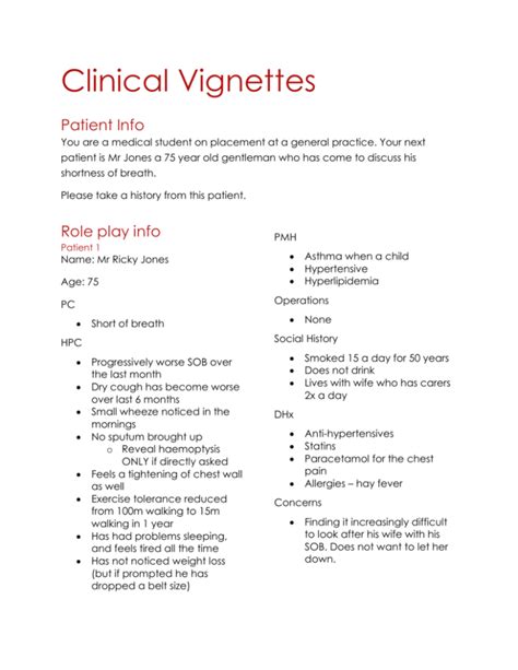 Clinical Vignettes Patient History And Differential Diagnosis