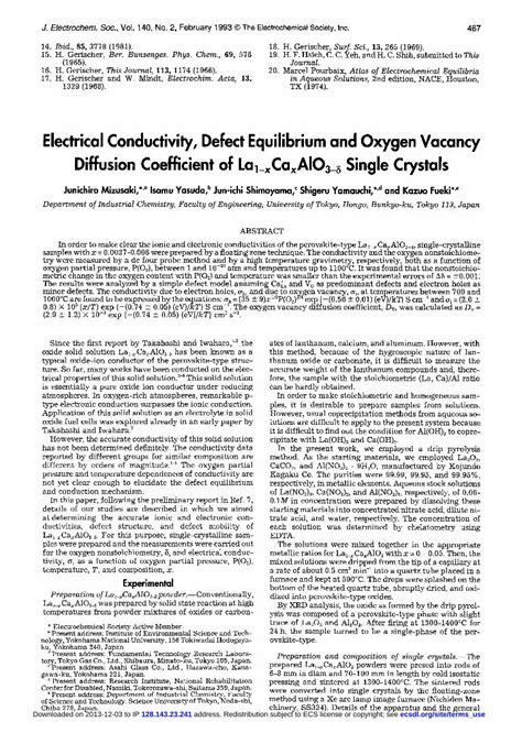 Pdf Electrical Conductivity Defect Equilibrium And Oxygen Vacancy