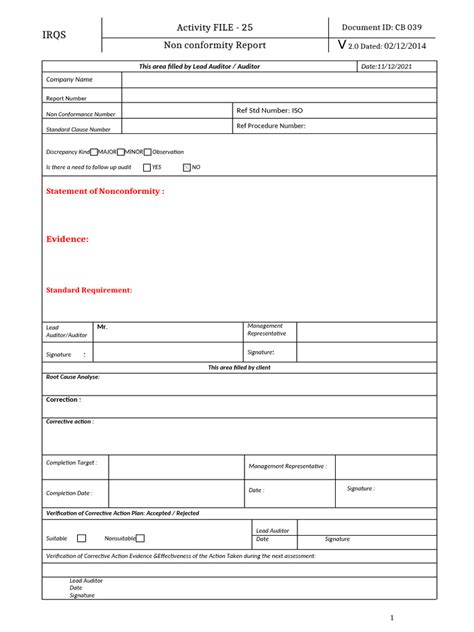 Non Conformity Report 01 Pdf Law