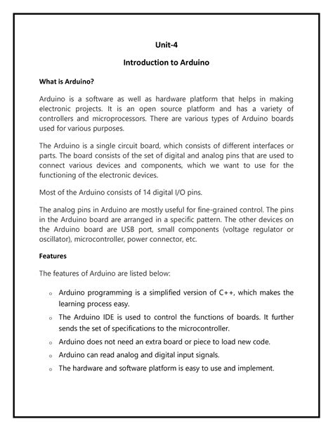 unit 4 iot introduction to arduino unit introduction to arduino what