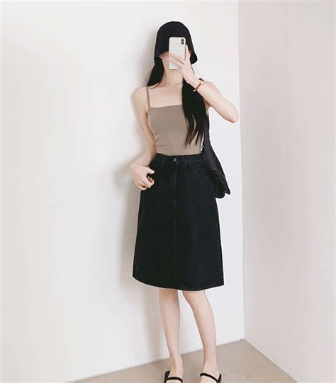 s~l 사이즈 연청 블랙 코튼 데님 청치마 여름 하의 미디 스커트 검정 진청 중간 길이 치마 데님스커트 여성 여름 캐쥬얼 데이트 데일리