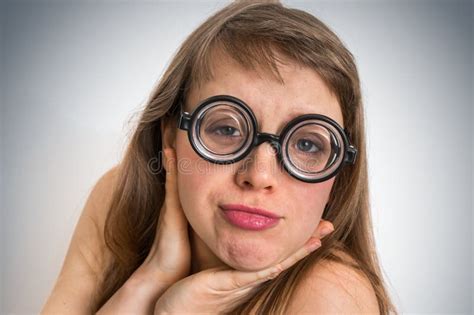Funny Nerd Or Geek Woman With Sexual Expression On Face Stock Image