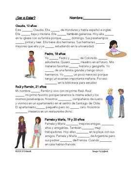 Ser Vs Estar Spanish Reading And Worksheet 30 Fill In The Blanks