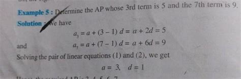 Example 5 Determine The Ap Whose 3 Rd Term Is 5 And The 7 Th Term Is 9