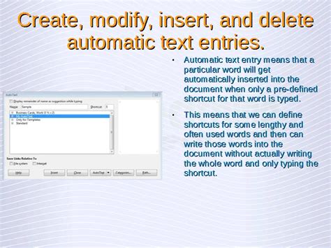Advanced Word Processing Automatic Text Entry