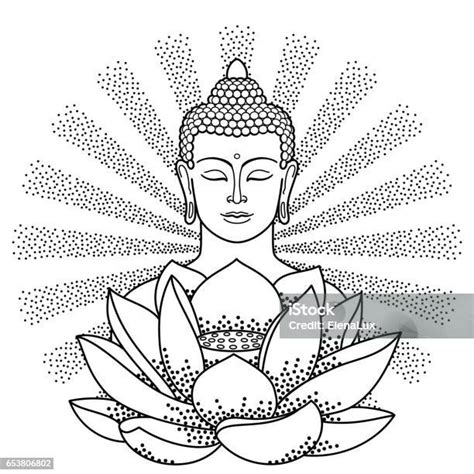 พระพุทธเจ้าและดอกบัวพร้อมลําแสง ภาพประกอบสต็อก ดาวน์โหลดรูปภาพตอนนี้ กระดาษระบายสี ศิลปะ