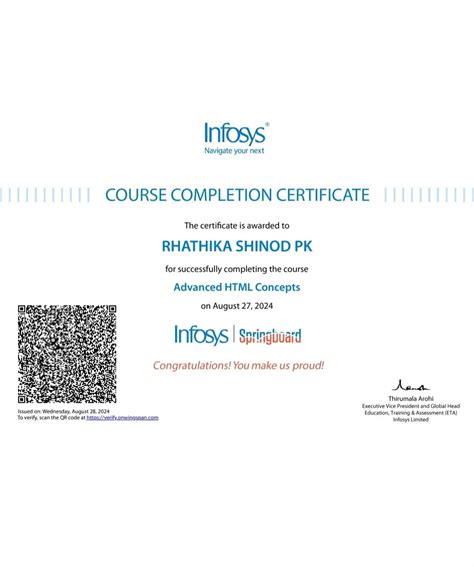 Rhathika Shinod P K On Linkedin Infosysspringboard Certification Continuouslearning