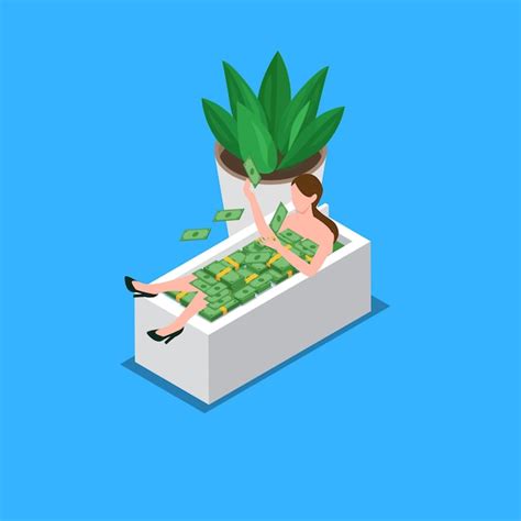 Premium Vector Happy Billionaire Woman Lies In Bath Full Of Money 3d