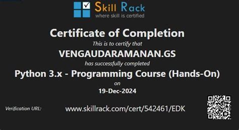 Earned Python Certification On Skillrack Vengaudaramanan Gs Posted On