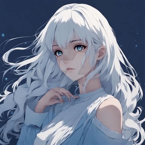 Beautiful Anime Girl With White Hair And Light Blu By Elenasuperstar On