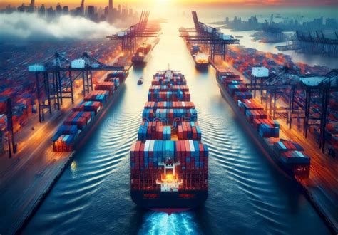 Container Ship At The Pier From A Bird S Eye View Stock Illustration