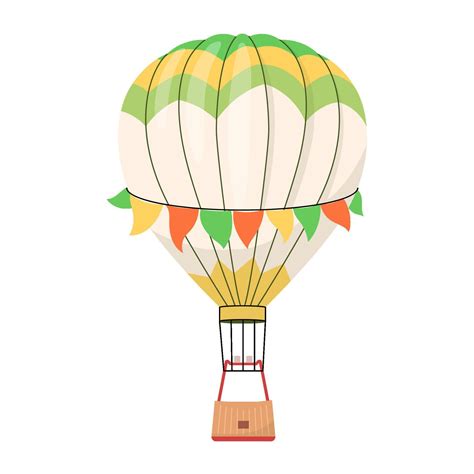 Bright Hot Air Balloon With Flags Flying Baloon Design Element For
