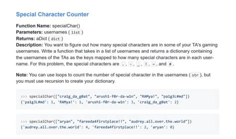 Solved Special Character Counter Function Name Chegg