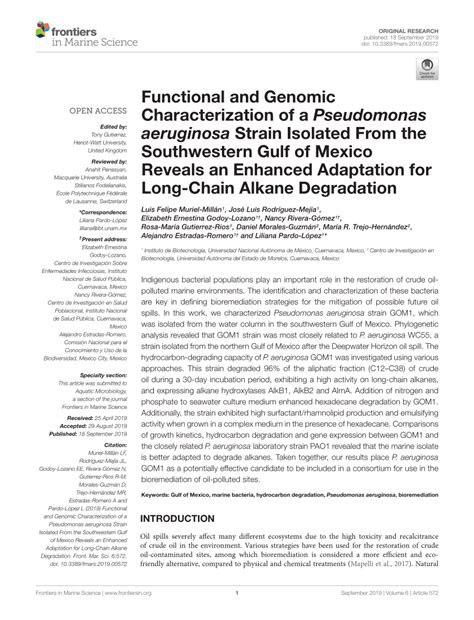 Pdf Functional And Genomic Characterization Of A Pseudomonas Aeruginosa Strain Isolated From