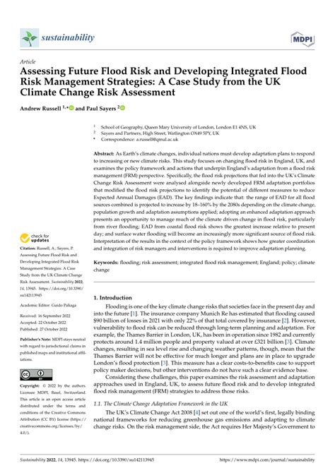 Pdf Assessing Future Flood Risk And Developing Integrated Flood Risk Management Strategies A