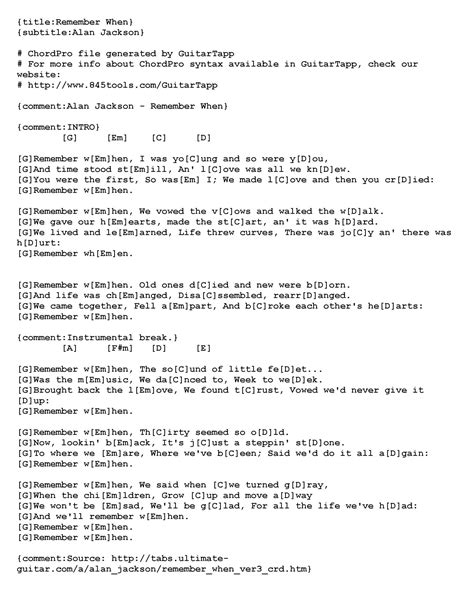 Remember When By Alan Jackson Chords