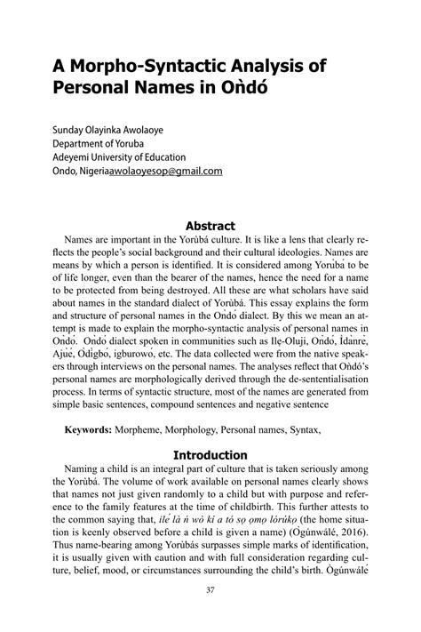 Pdf A Morpho Syntactic Analysis Of Personal Names In Oǹdo