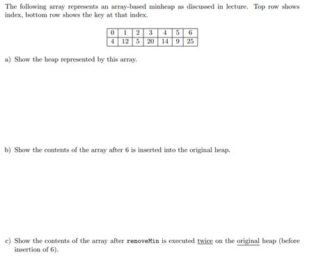 Solved The Following Array Represents An Array Based Minheap