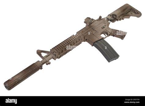 Special Forces Rifle M4 With Suppressor Isolated On A White Background