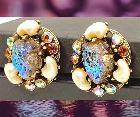 Vintage Florenza Art Glass Iridescent Foil Dragons Egg Aurora