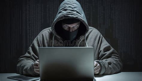 Hacker With Laptop Initiating Cyber Attack Generative Ai Stock