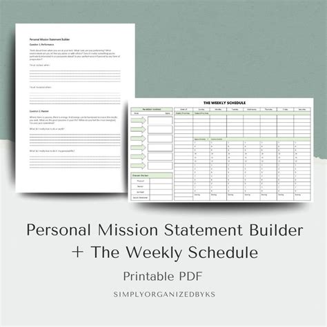 Personal Mission Statement Builder The Weekly Schedule Stephen
