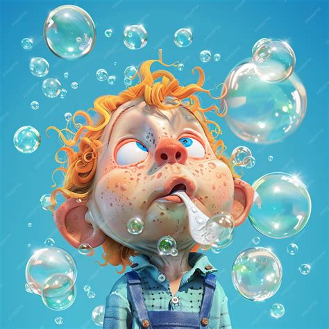Premium Photo Cartoon Illustration Of A Man Blowing Bubbles With His