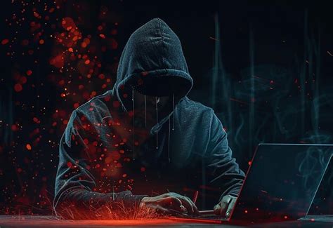 Premium Photo Photo Portrait Of Hacker Background With Gloves And Laptop