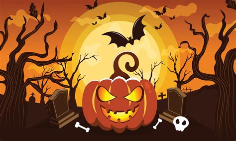Halloween Scary Vector Background Spooky Graveyard And Haunted Night