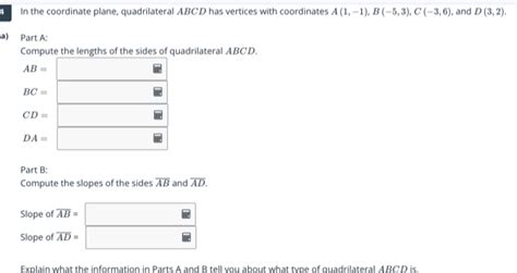 solved 4 in the coordinate plane quadrilateral abcd has vertices with