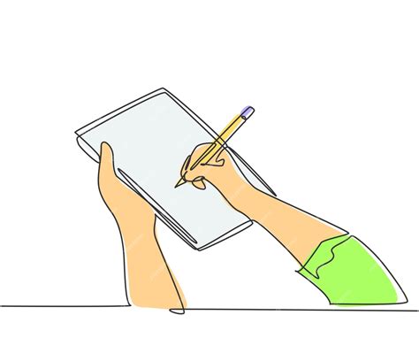 Premium Vector Single Continuous Line Drawing Hand Gesture Fast Writing On Paper At Clipboard