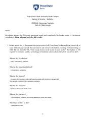 Quiz 01 Stat 200 5 Spring 2021 Ans Docx Pennsylvania State University Berks Campus Division Of