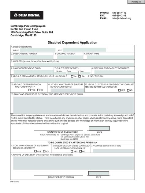 Fillable Online Disabled Dependent Application Fax Email Print Pdffiller