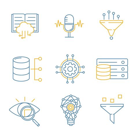 Machine Learning Color Linear Icons Set Artificial Intelligence